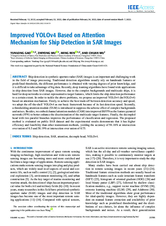 (PDF) Improved YOLOv4 Based on Attention Mechanism for Ship Detection in SAR Images
