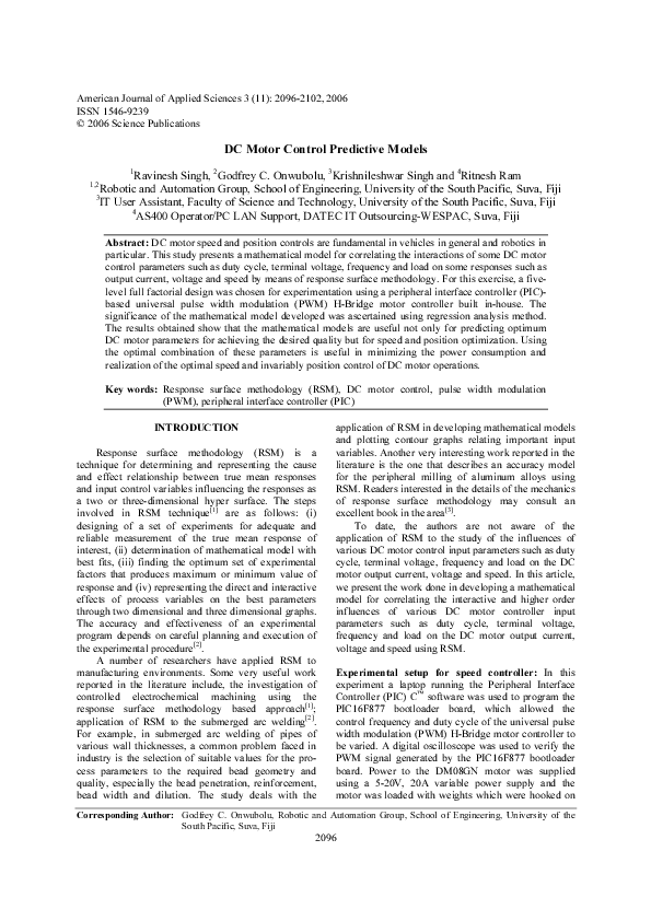 (PDF) DC Motor Control Predictive Models