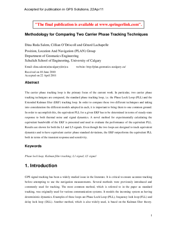 Pdf Methodology For Comparing Two Carrier Phase Tracking Techniques