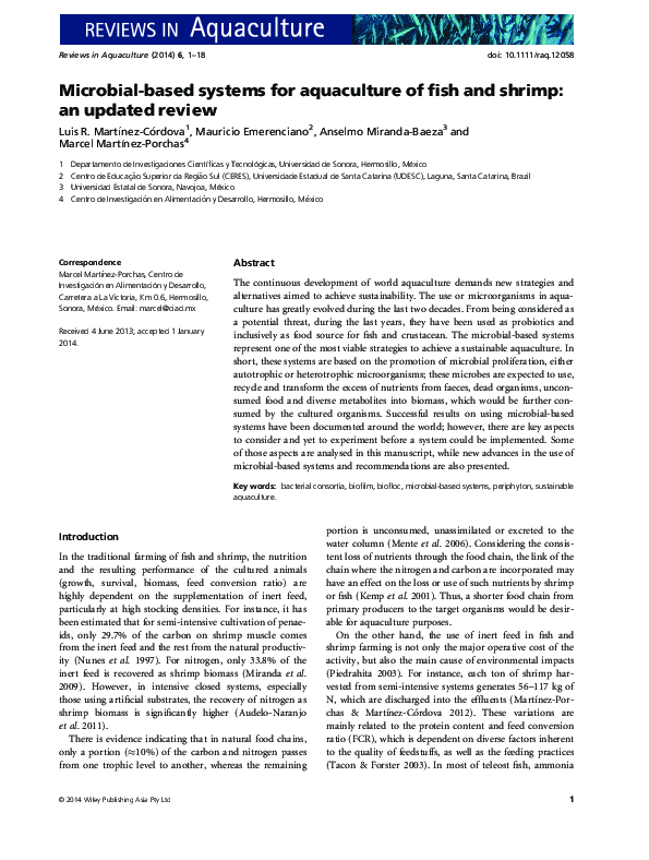 (PDF) Microbial-based systems for aquaculture of fish and shrimp: an updated review