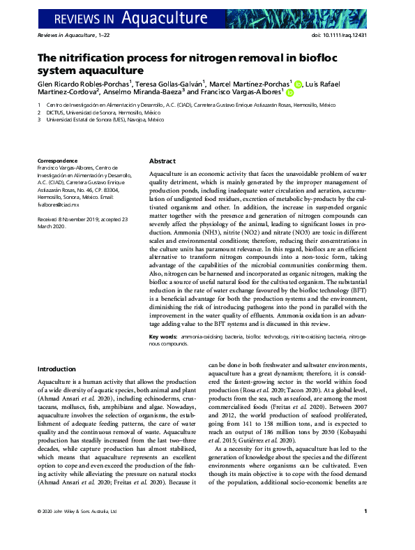 (PDF) The nitrification process for nitrogen removal in biofloc system ...