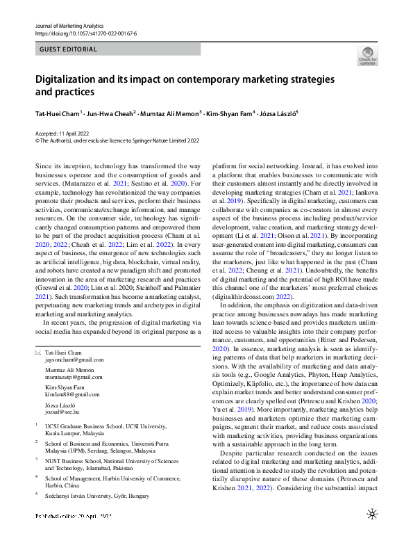 (PDF) Digitalization and its impact on contemporary marketing strategies and practices