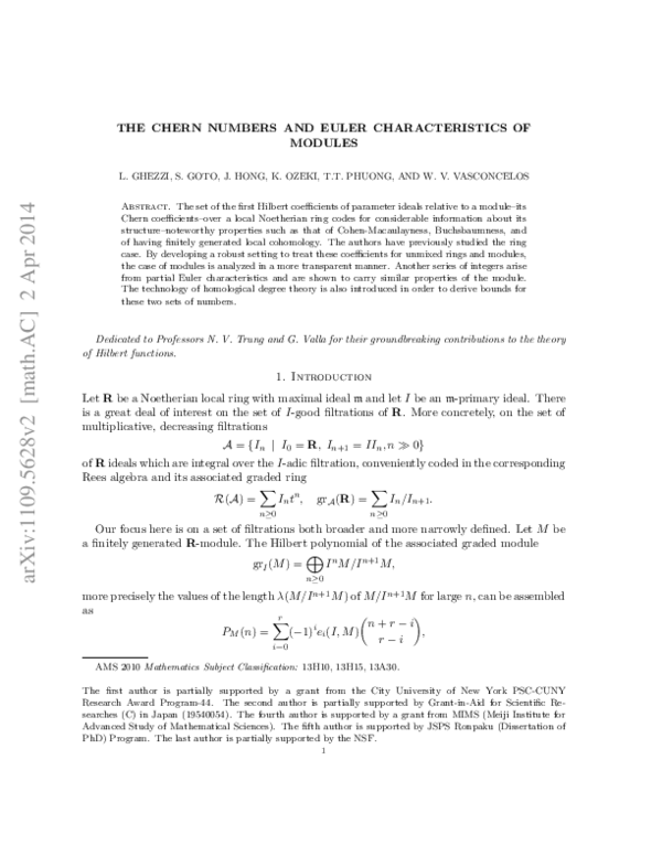 (PDF) The Chern Numbers and Euler Characteristics of Modules