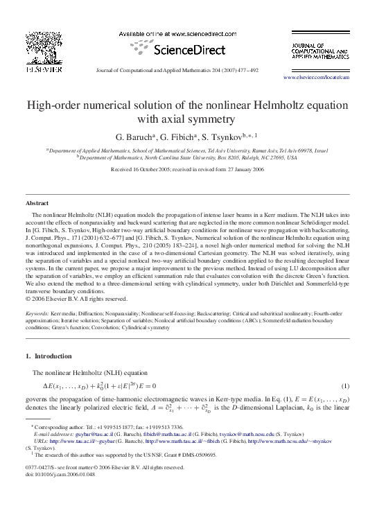 Pdf High Order Numerical Solution Of The Nonlinear Helmholtz Equation With Axial Symmetry