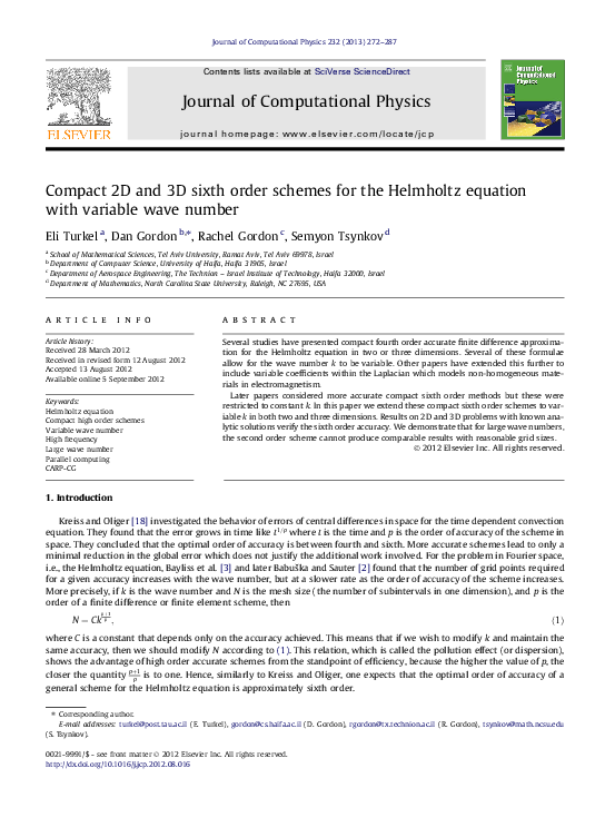 (PDF) Compact 2D and 3D sixth order schemes for the Helmholtz equation with variable wave number