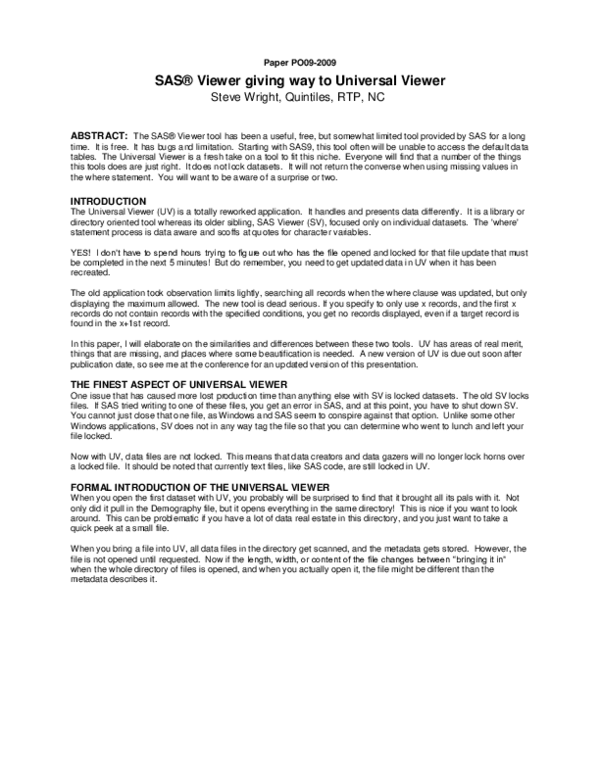 (PDF) SAS® Viewer giving way to Universal Viewer