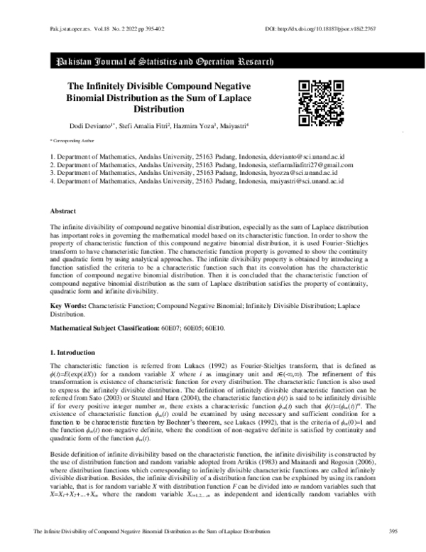 (PDF) The Infinite Divisibility of Compound Negative Binomial Distribution as the Sum of Laplace ...
