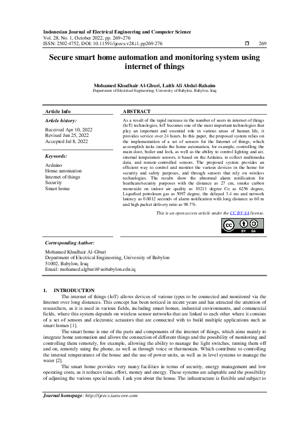 (PDF) Secure smart home automation and monitoring system using internet of things
