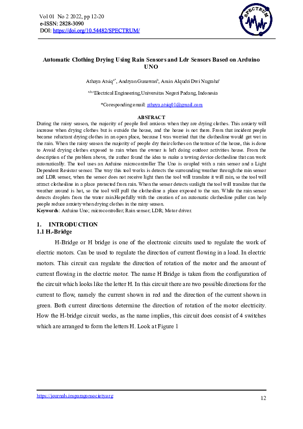 (PDF) Automatic Clothing Drying Using Rain Sensors and Ldr Sensors Based on Arduino UNO