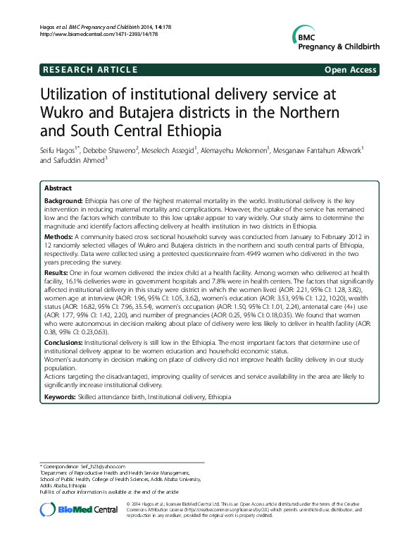 (PDF) Utilization of institutional delivery service at Wukro and ...