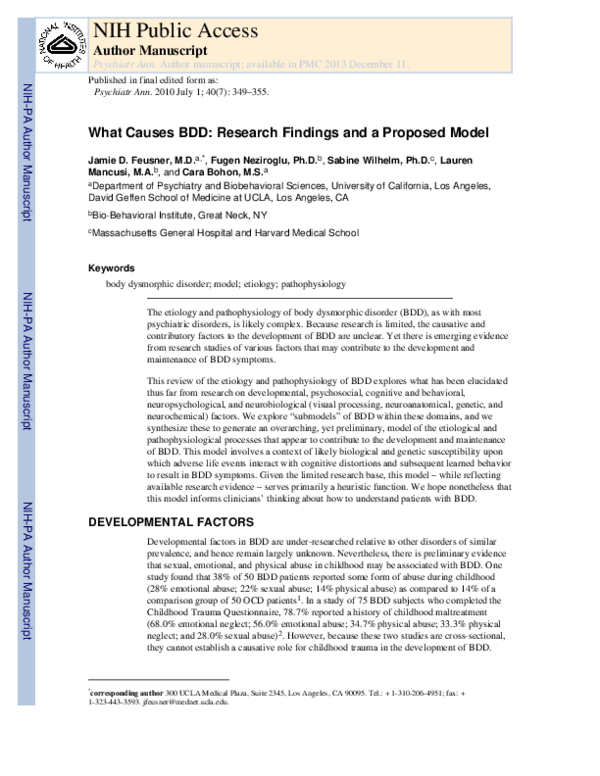 (PDF) What Causes BDD: Research Findings and a Proposed Model | Fugen ...