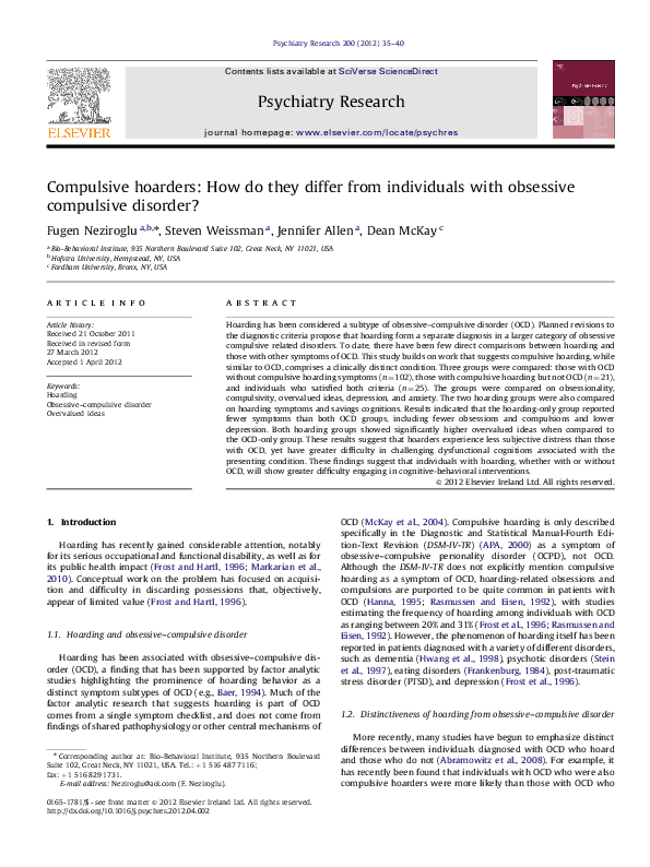 (PDF) Compulsive hoarders: How do they differ from individuals with ...