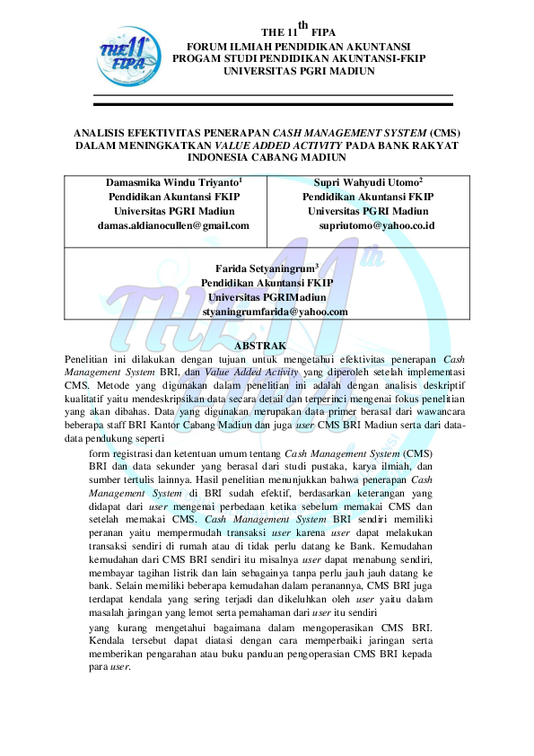 (PDF) Analisis Efektivitas Penerapan Cash Management System (CMS) Dalam ...