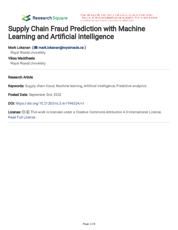 (PDF) Supply Chain Fraud Prediction with Machine Learning and ...