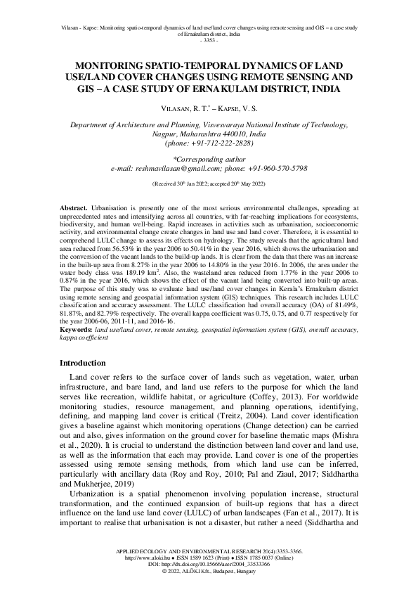 (PDF) Monitoring Spatio-Temporal Dynamics of Land Use/Land Cover Changes Using Remote Sensing ...