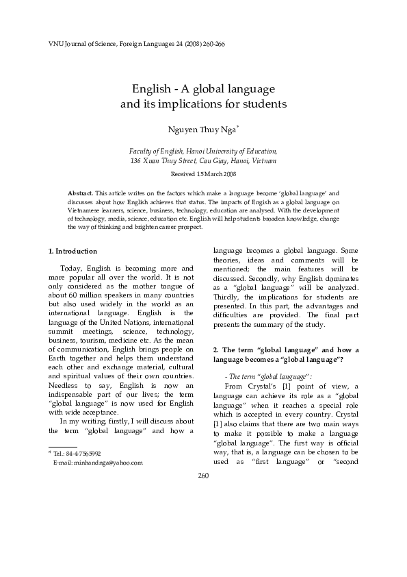 (PDF) English - A global language and its implications for students