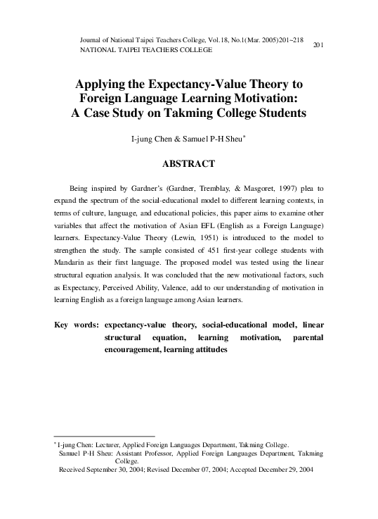 (PDF) Applying the Expectancy-Value Theory to Foreign Language Learning ...