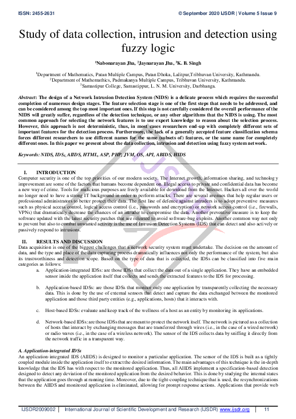 (PDF) Study of data collection, intrusion and detection using fuzzy logic