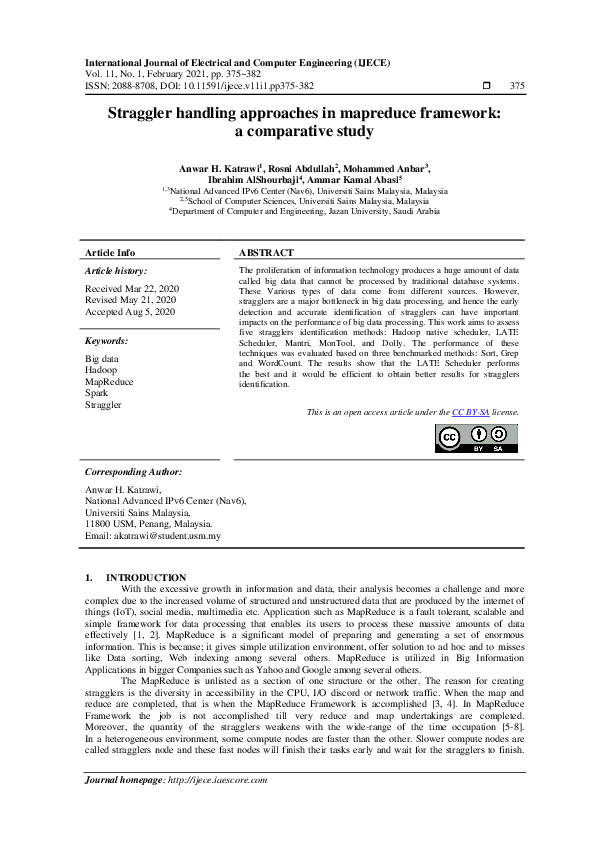 (PDF) Straggler handling approaches in mapreduce framework: a comparative study