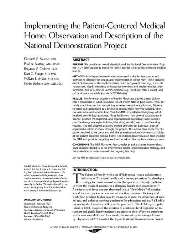 (PDF) Implementing the Patient-Centered Medical Home: Observation and ...