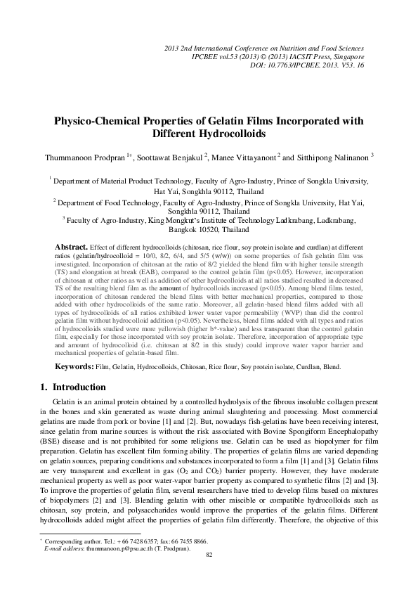(PDF) Physico-Chemical Properties of Gelatin Films Incorporated with Different Hydrocolloids ...