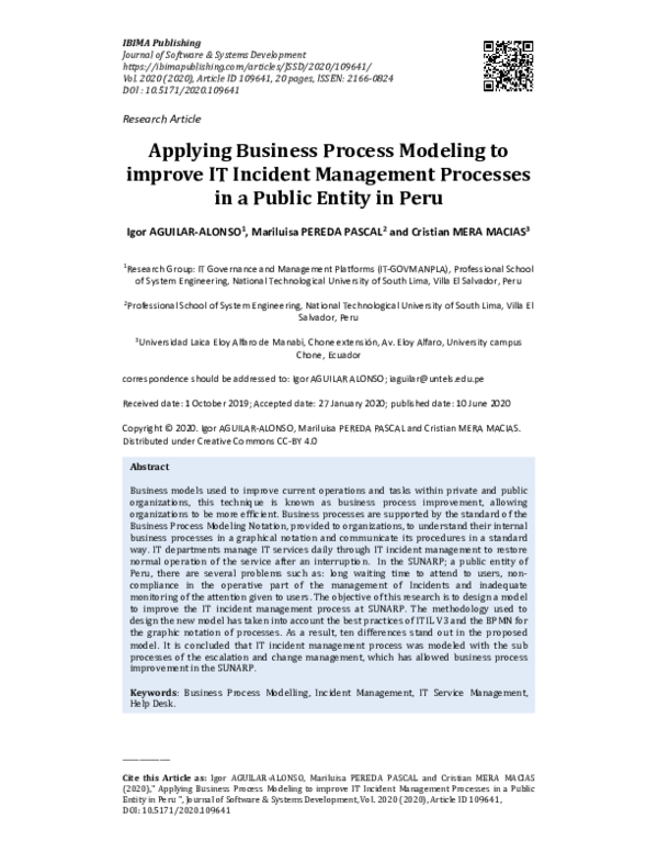 (PDF) Applying Business Process Modeling to improve IT Incident Management Processes in a Public ...