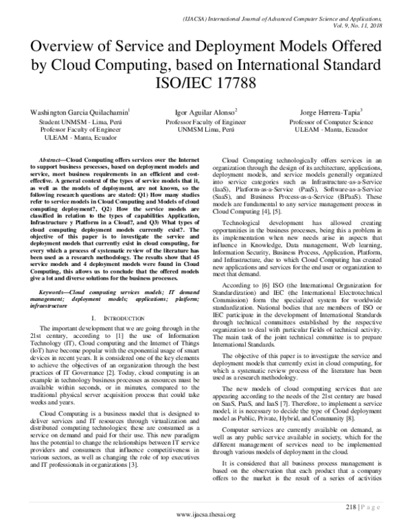 (PDF) Overview of Service and Deployment Models Offered by Cloud ...