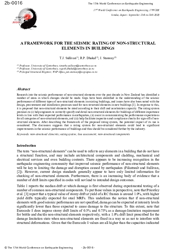 (PDF) A framework for the seismic rating of non-structural elements in ...