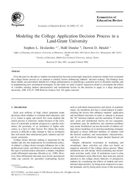 (PDF) Modeling the College Application Decision Process in a Land-Grant ...