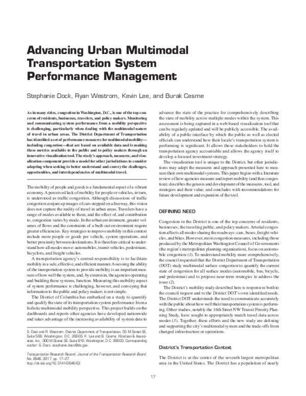 (PDF) Advancing Urban Multimodal Transportation System Performance ...