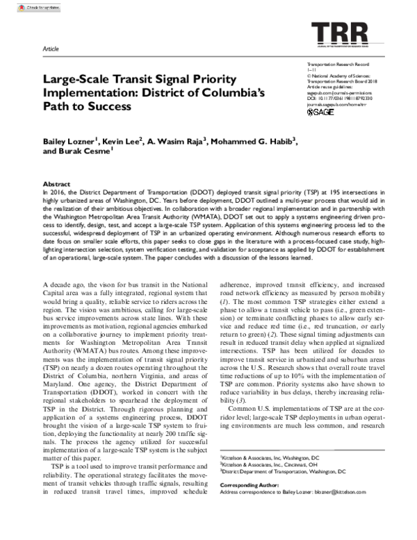 (PDF) Large-Scale Transit Signal Priority Implementation: District of ...