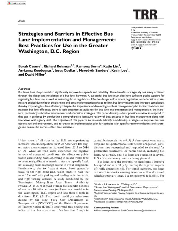 (PDF) Strategies and Barriers in Effective Bus Lane Implementation and ...