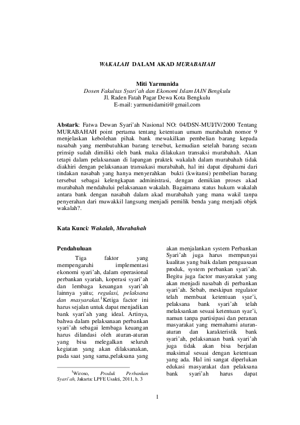 (PDF) Wakalah Dalam Akad Murabahah