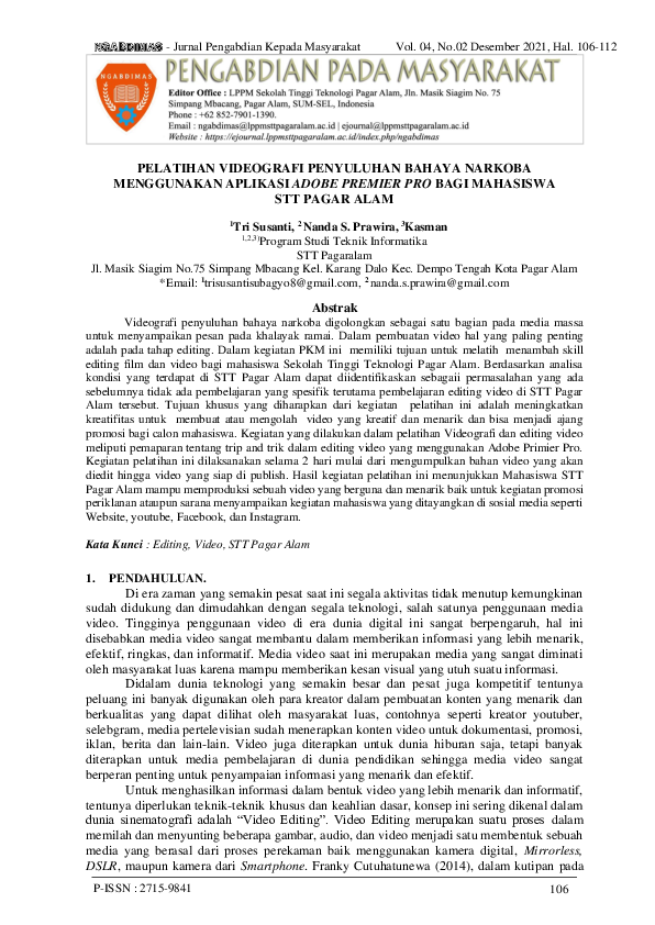 (PDF) Pelatihan Videografi Penyuluhan Bahaya Narkoba Menggunakan Aplikasi Adobe Premier Pro Bagi ...