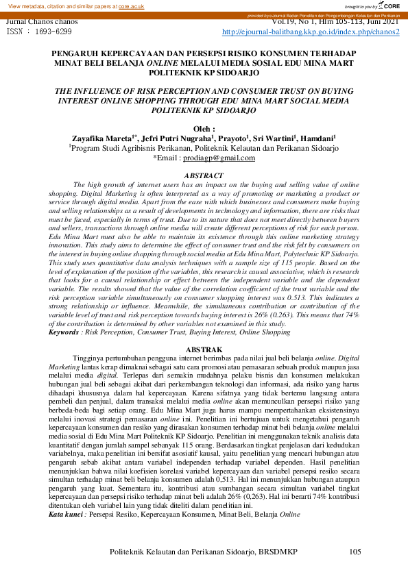 (PDF) Pengaruh Kepercayaan Dan Persepsi Risiko Konsumen Terhadap Minat Beli Belanja Online ...