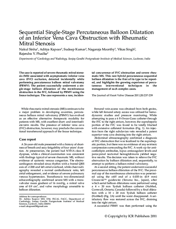(PDF) Sequential single-stage percutaneous balloon dilatation of an ...