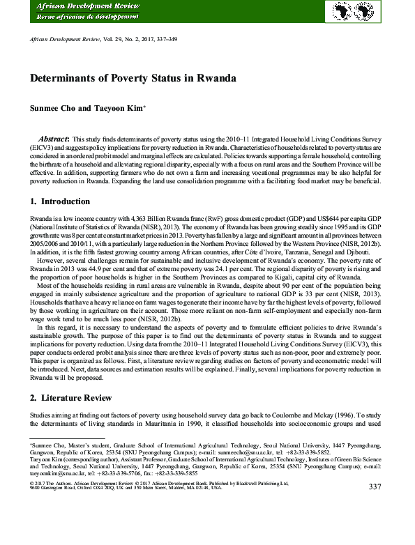 (PDF) Determinants of Poverty Status in Rwanda