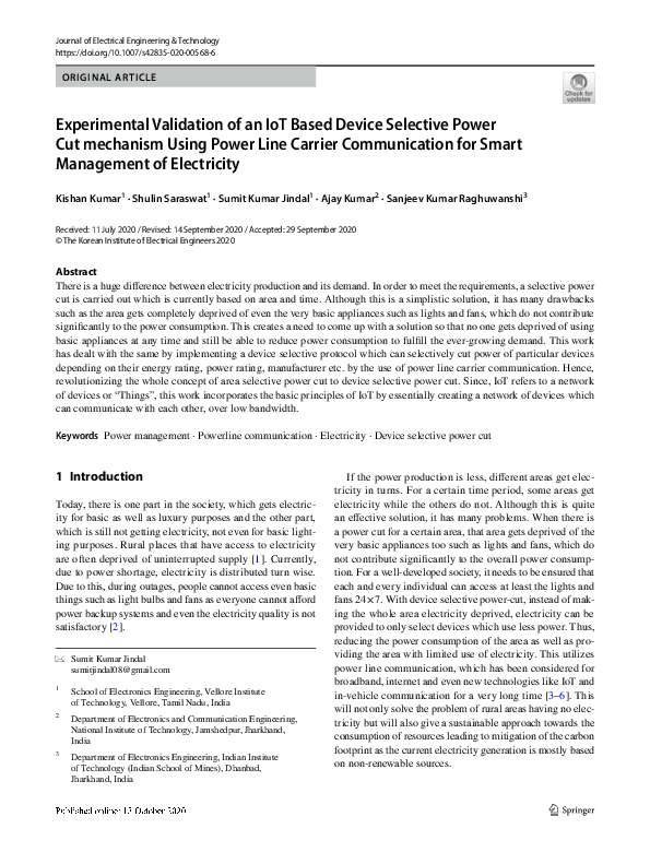 (PDF) Experimental Validation of an IoT Based Device Selective Power Cut mechanism Using Power ...
