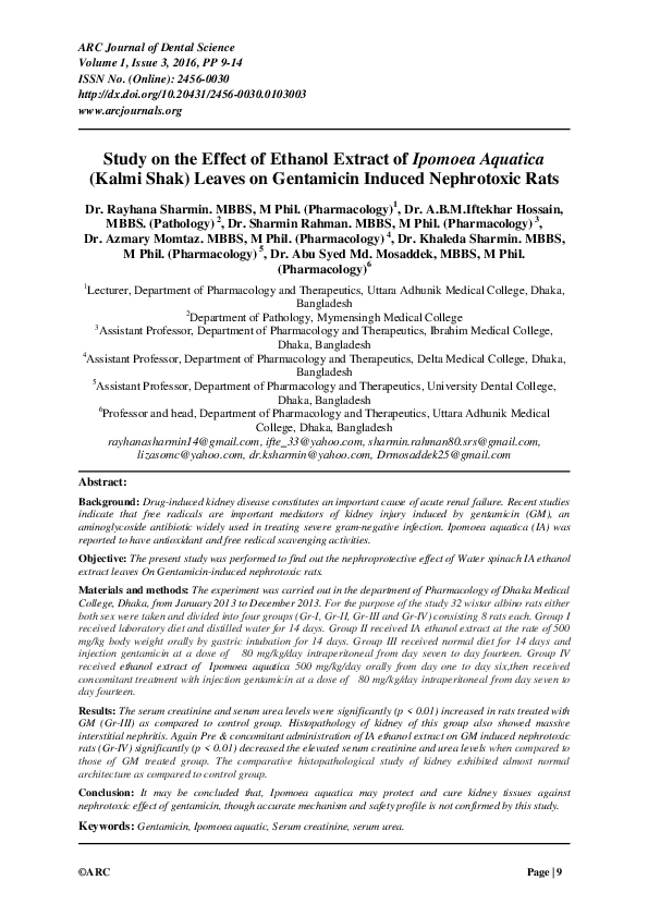 (PDF) Study on the Effect of Ethanol Extract of Ipomoea Aquatica (Kalmi ...