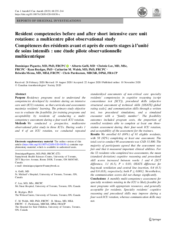 (PDF) Resident competencies before and after short intensive care unit ...