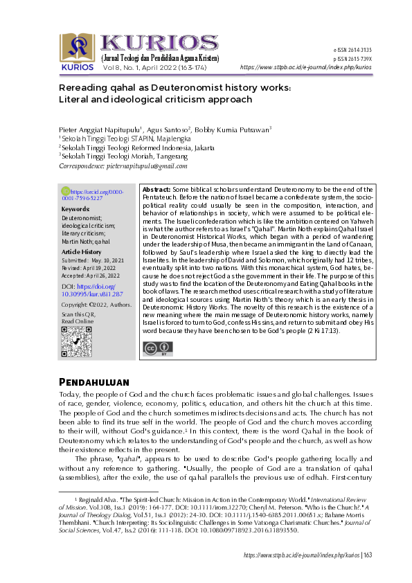 (PDF) Rereading qahal as Deuteronomist history works: Literal and ...