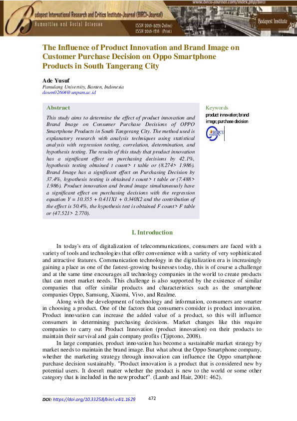 (PDF) The Influence of Product Innovation and Brand Image on Customer ...