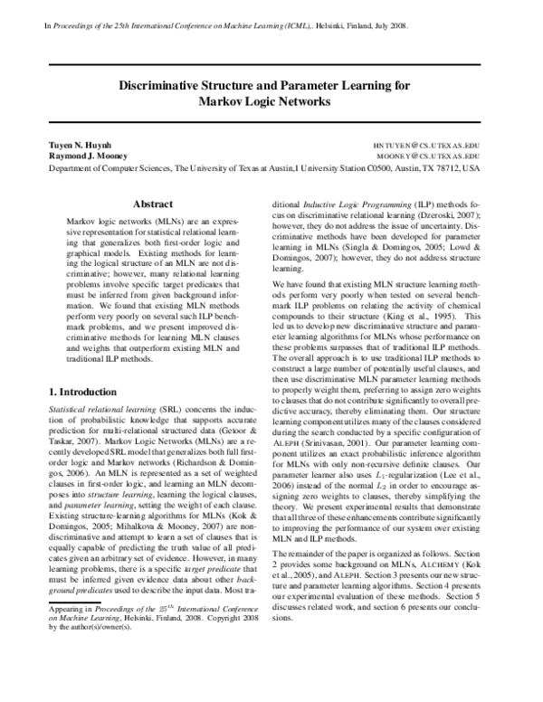 (PDF) Discriminative Learning in Markov Logic Networks