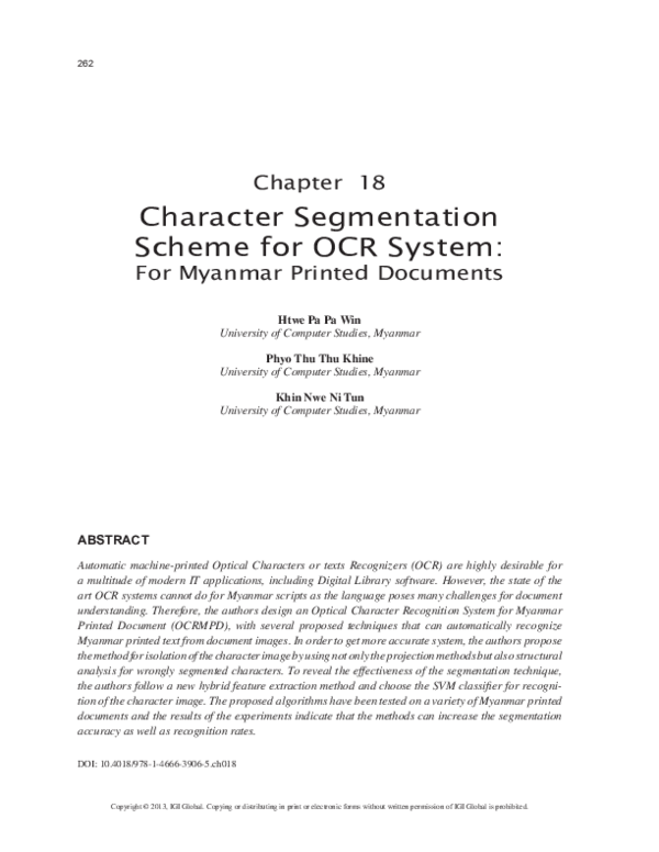 (PDF) Character Segmentation Scheme for OCR System