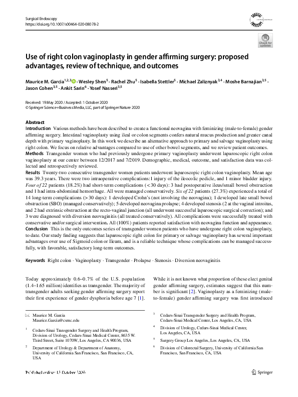 (PDF) Use of right colon vaginoplasty in gender affirming surgery ...