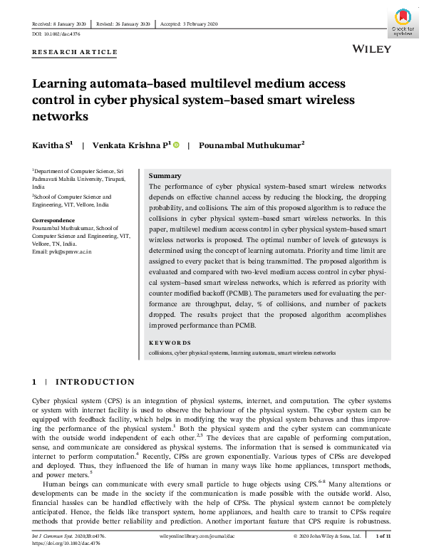 (PDF) Learning automata-based multilevel medium access control in cyber physical system-based ...