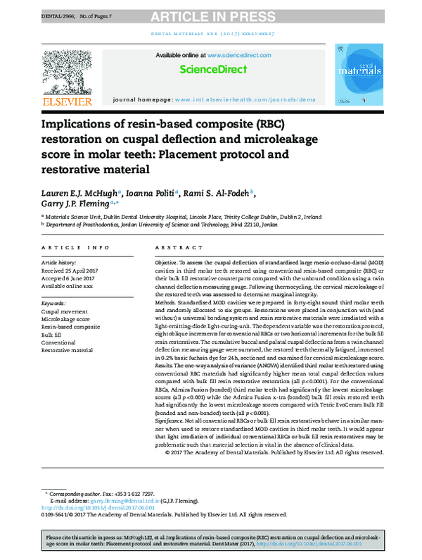 (PDF) Implications of resin-based composite (RBC) restoration on cuspal ...