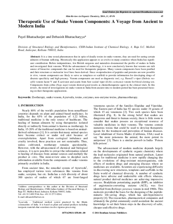 (PDF) Therapeutic Use of Snake Venom Components: A Voyage from Ancient ...