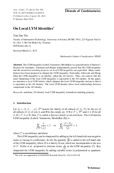 (PDF) On Local LYM Identities