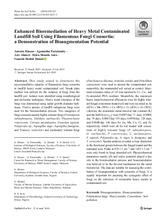 (PDF) Enhanced Bioremediation of Heavy Metal Contaminated Landfill Soil Using Filamentous Fungi ...